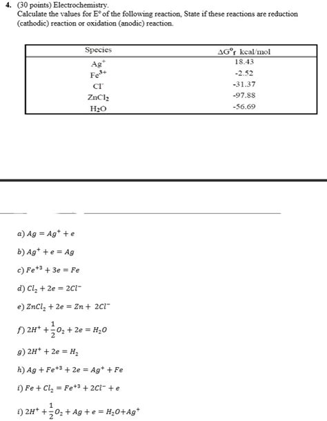 Solved Electrochemistry Calculate The Values For E Of The Following