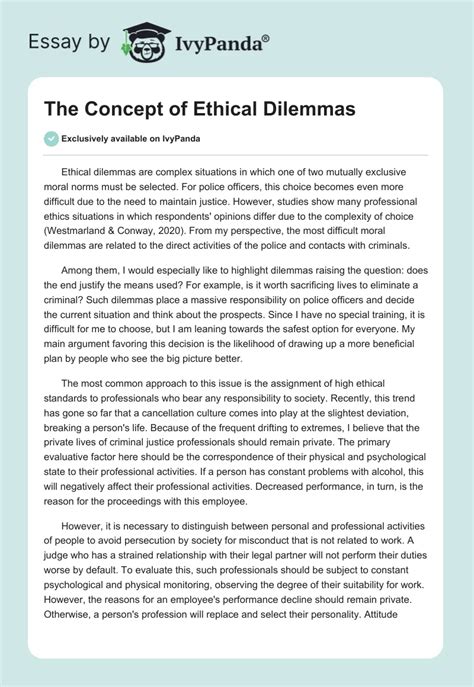 The Concept Of Ethical Dilemmas 396 Words Essay Example