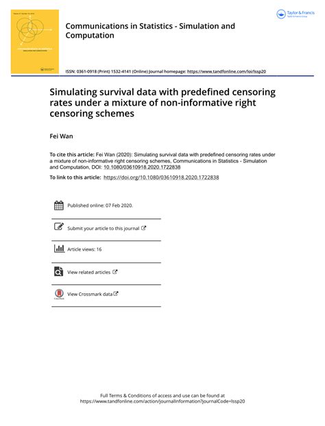 Pdf Simulating Survival Data With Predefined Censoring Rates Under A Mixture Of Non