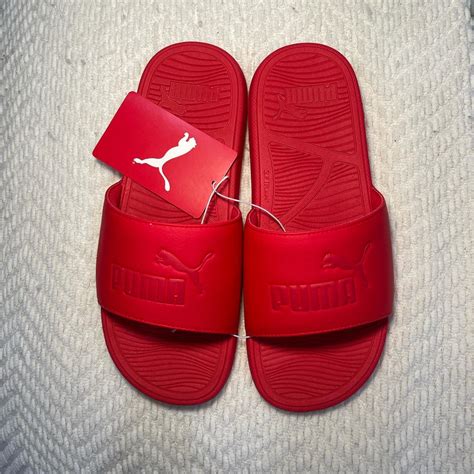All Red Puma Slides Size 9 Mens Depop