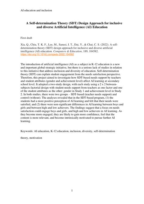 Pdf A Self Determination Theory Sdt Design Approach For Inclusive And Diverse Artificial