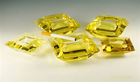 Exceptional Rare Set Of 5 Cut Crystal Art Deco Period Jewel Ashtrays