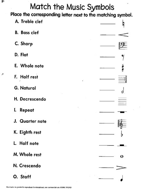 music symbol matching worksheet pdf