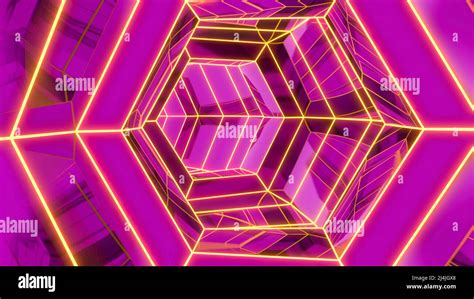 Moving Through Flashing Colored Tunnel Design Bright 3d Tunnel With Geometric Glass Walls And
