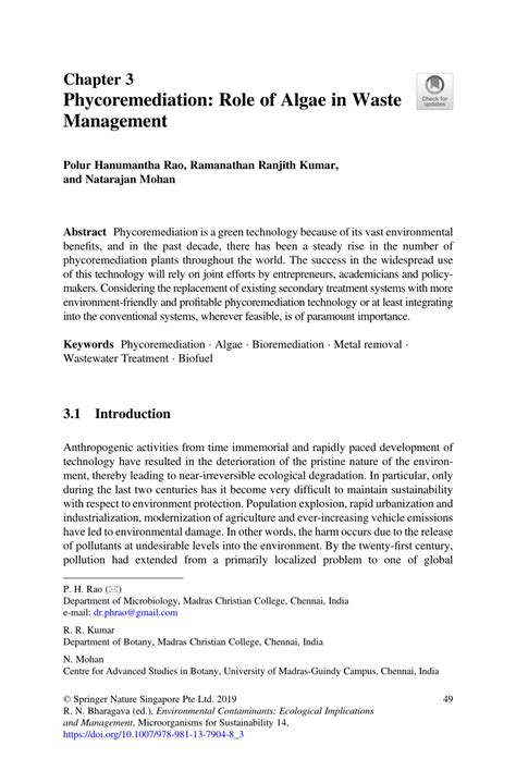 Pdf Phycoremediation Role Of Algae In Waste Management