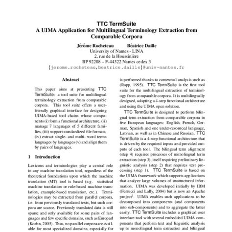 Ttc Termsuite A Uima Application For Multilingual Terminology Extraction From Comparable