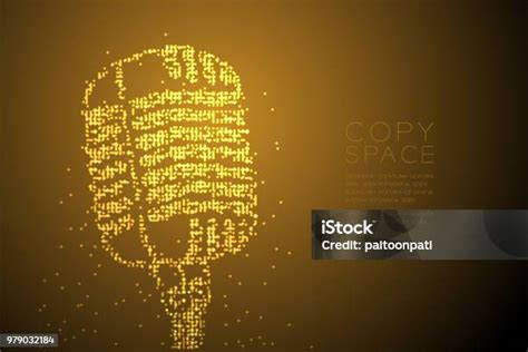 추상 기 원형 도트 픽셀 패턴 빈티지 마이크 모양 음악 악기 컨셉 디자인 골드 색상 갈색 그라데이션 배경 복사 공간 벡터 Eps 10에 고립 된 그림 가수에 대한 스톡 벡터