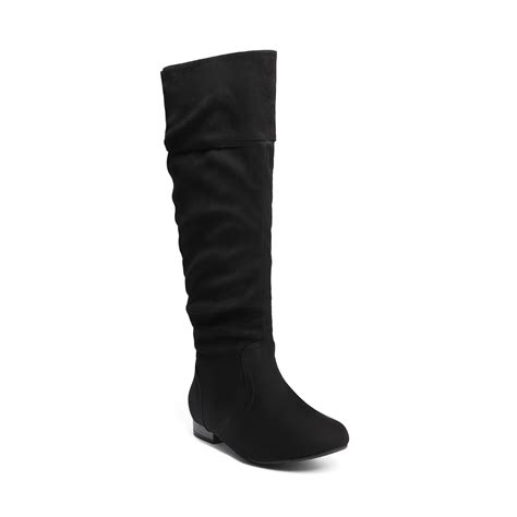 Dream Pairs Womens Wide Calf Slouchy Black Faux Fur Low Heel Side Zip
