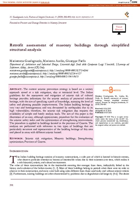 Pdf Retrofit Assessment Of Masonry Buildings Through Simplified Structural Analysis
