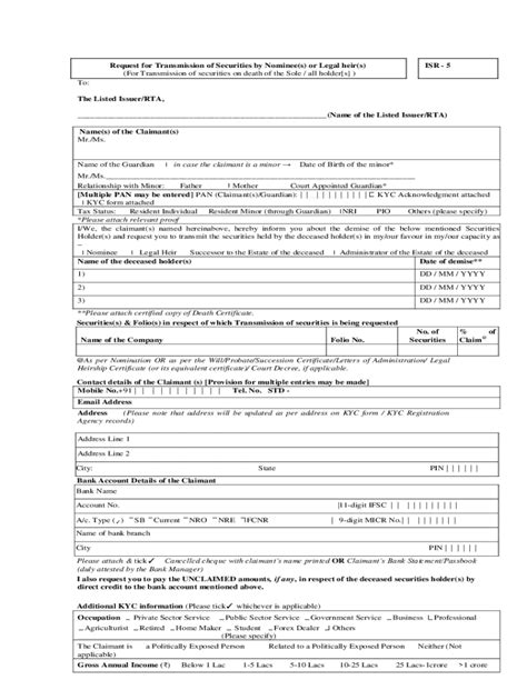 Fillable Online Form Isr 5 Transmission Request Form Fax Email