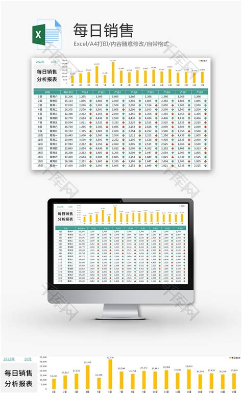 每日销售表excel模板千库网excelid：180081