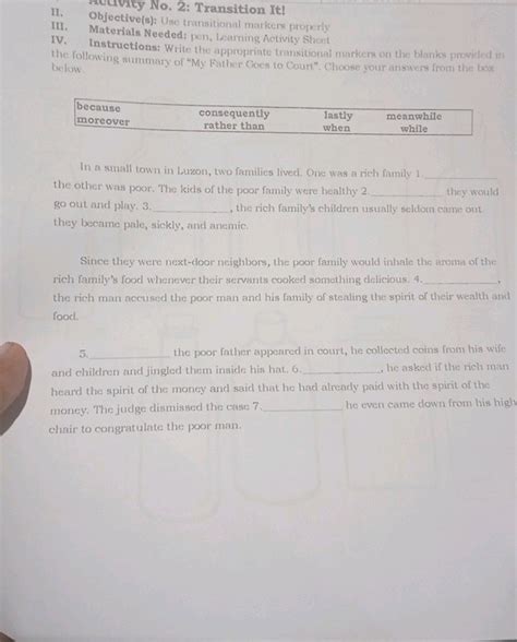 Ii Rcivity No 2 Transition It Iii Objective S Usc Transitional Markers Properly Iv Instructions