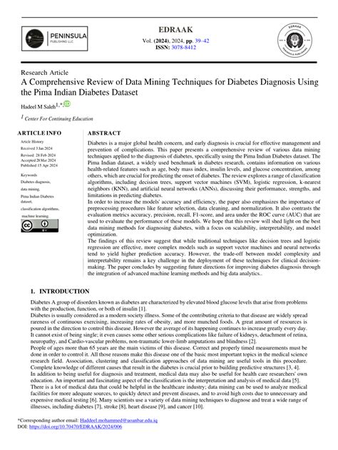 Pdf A Comprehensive Review Of Data Mining Techniques For Diabetes Diagnosis Using The Pima