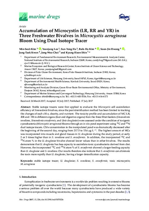 Pdf Accumulation Of Microcystin Lr Rr And Yr In Three Freshwater Bivalves In Microcystis