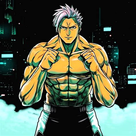 An Anime Character Is Standing In Front Of A Cityscape With His Hands