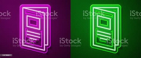 보라색과 녹색 배경에 격리 된 빛나는 네온 라인 브로셔 템플릿 레이아웃 아이콘 기업 비즈니스 연례 보고서 카탈로그 잡지 전단지 모형 벡터 0명에 대한 스톡 벡터 아트 및