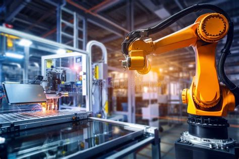 Robotic Machine With Arm Working In Factory Stock Illustration Illustration Of Three Modern