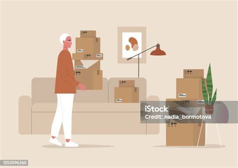 골판지 상자를 들고 있는 젊은 남성 캐릭터 새 아파트로 이사 이전 집 인테리어 벡터에 대한 스톡 벡터 아트 및 기타 이미지 벡터 임차인 새 집으로 이사 Istock