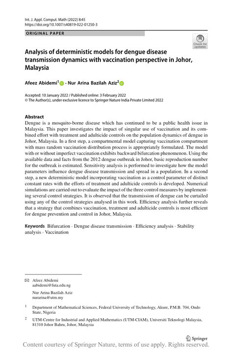 Analysis Of Deterministic Models For Dengue Disease Transmission
