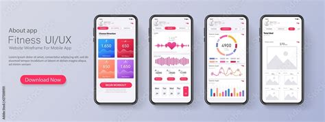 Different UI UX GUI Screens Fitness App And Flat Web Icons For Mobile Apps Responsive Website