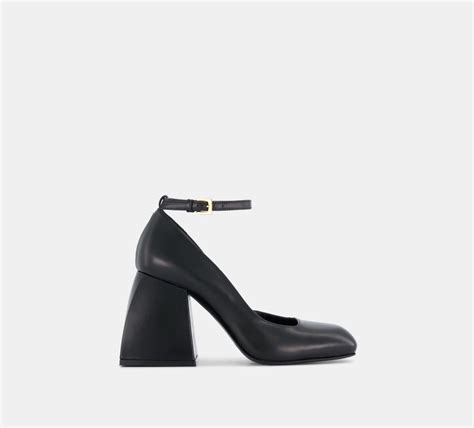 Nodaleto Nodaleto Womens Black Leather Heels With Ankle Strap