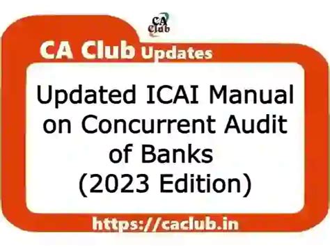 Updated Icai Manual On Concurrent Audit Of Banks 2023 Edition