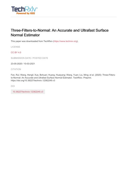 Pdf Three Filters To Normal An Accurate And Ultrafast Surface Normal