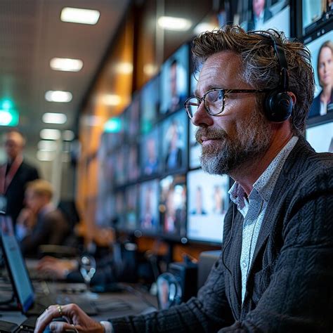 A Group Of People With Headsets On Their Heads Are Sitting In Front Of