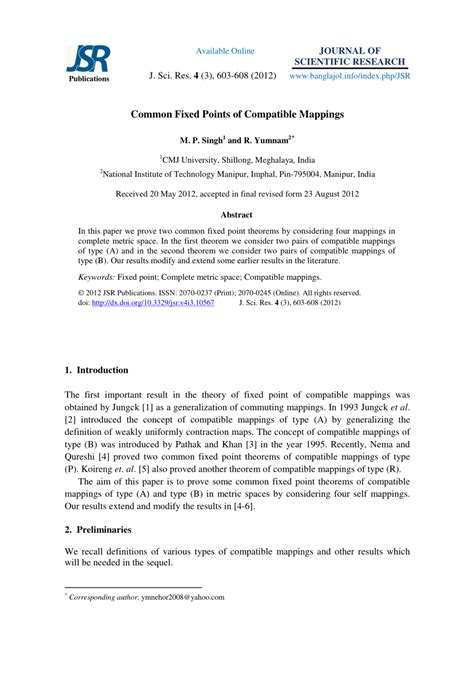 Pdf Common Fixed Points Of Compatible Mappings