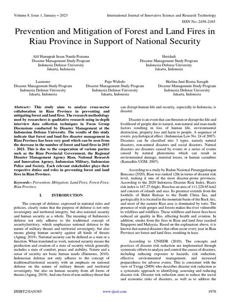 Prevention And Mitigation Of Forest And Land Fires In Riau Province In Support Of National