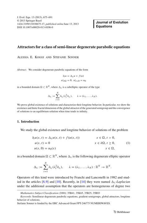 Pdf Attractors For A Class Of Semi Linear Degenerate Parabolic Equations
