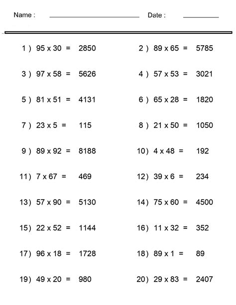 Multiplication Worksheets Multiple Digit Multiplication Worksheets