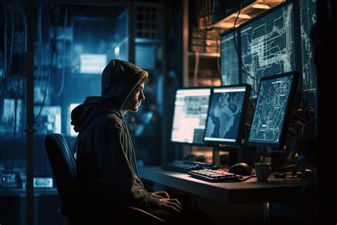 Premium Ai Image A Hacker Works In A Multimonitor Environment While