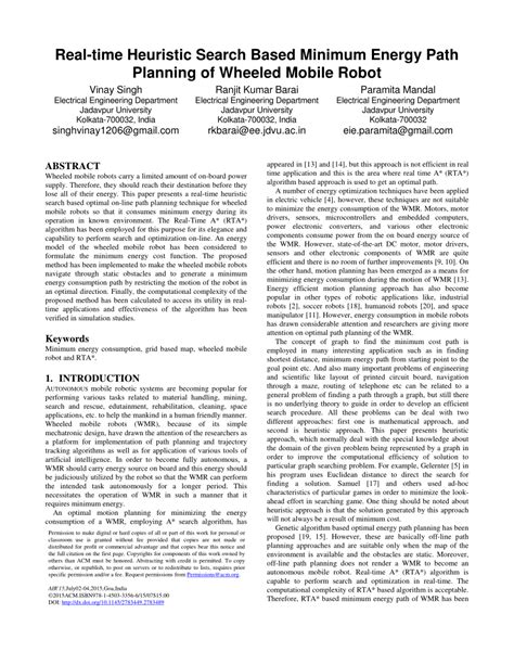 Pdf Real Time Heuristic Search Based Minimum Energy Path Planning Of