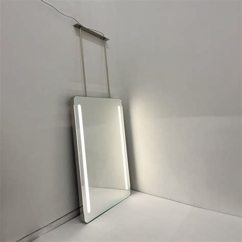Quadris™ Ceiling Suspended Front Illuminated Rectangular Mirror With Polished Stainless Steel