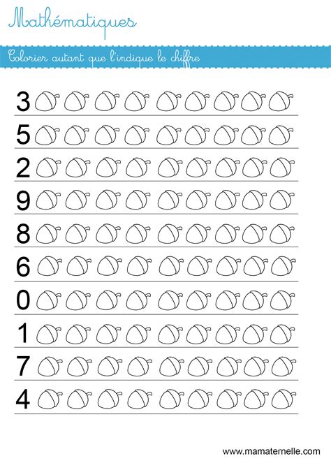 Mathématiques colorier autant que le chiffre Ma Maternelle