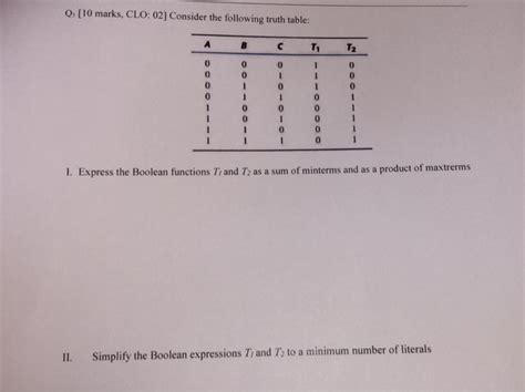 Solved Q 10 Marks CLO 02 Consider The Following Truth Chegg