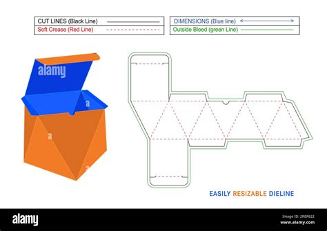 Diamond Shape Tuck End 8 Face Box Die Cut Or Die Line Template Side
