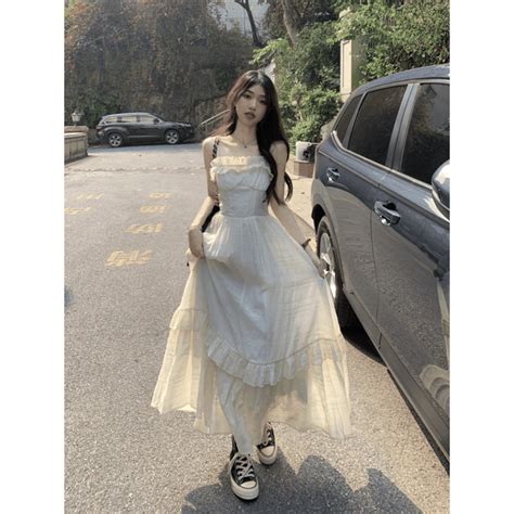 스타일 멜빵 원피스 여성 여름 2023 미니 디자인 롱스커트 허리라인룩 슬림 A 스커트 테크 초커 캠퍼스 중딩 고딩 30대중반 도도한 대담한 팬시 해변 파티 시크 햇살