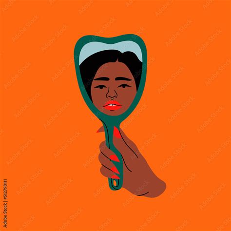 Womans Hand Holding Mirror Reflexing Her Beautiful Face Lady Staring