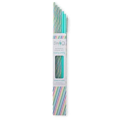 Swig Life Rainbow Stripe And Aqua Reusable Straw Set Tall Anne Paige
