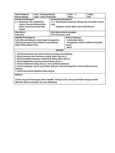Contoh Penulisan RPH BM 2023 | PDF