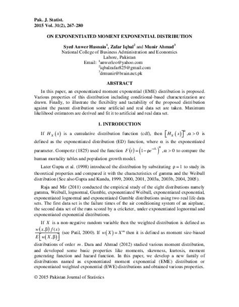 Pdf On Exponentiated Moment Exponential Distribution