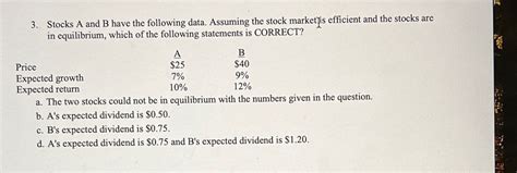 Answered 3 Stocks A And B Have The Following Bartleby