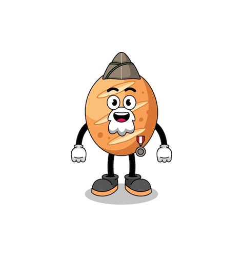 Caricatura De Personaje De Pan Francés Como Veterano Vector Premium