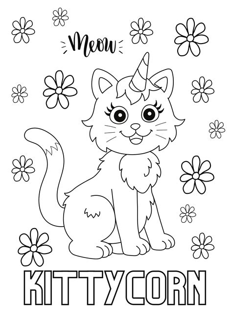 Kittycorn Coloring Page Instant Downloads In Black Png Pdf  Digital Download Etsy