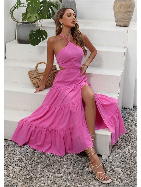 Vestido con tira cruzada de espalda abierta con cordón con abertura