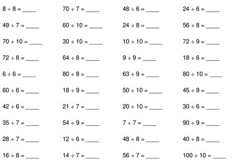 Basic Division Facts Worksheet Dividing By 6 7 8 9 And 10 Free