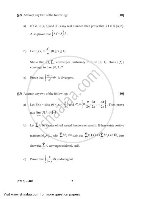 Real Analysis 2 2017 2018 Bsc Mathematics Semester 6 Tybsc 2013 Pattern Question Paper With