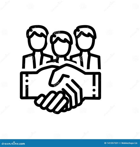 Black Line Icon For Partnership Collaboration And Shaking Stock Vector
